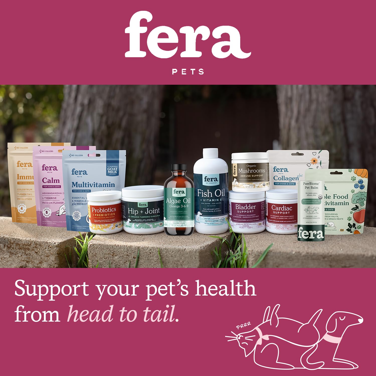 Fera Pet Organics Skin & Coat Goat Milk Cat & Dog – Vet Created - Pet Coat Thickness & Skin Hydration - Collagen, Biotin & Vitamin C - 60 Servings