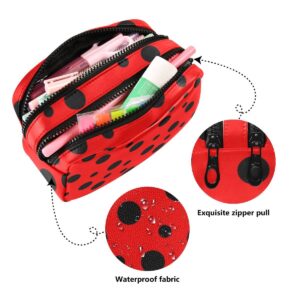 Glaphy Ladybug Polka Dots Red Pencil Case Large Capacity Pencil Pouch Zipper Storage Cosmetic Bag