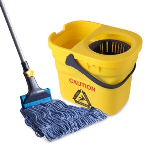 yocada commercial mop bucket with wringer portable collapsible plastic mop bucket and looped-end string wet mop heavy duty cotton mop set kit