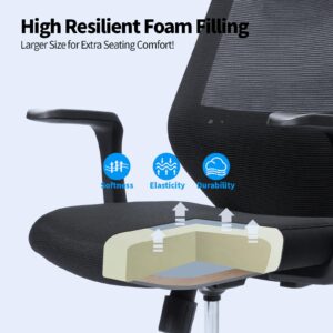 Desk Chair, Ergonomic Office Chair with Movable Cushion Lumbar Support, Mesh Chair with Fixed Armrest and PU Wheels Tilting & Height Adjustment Desk Chair, Black