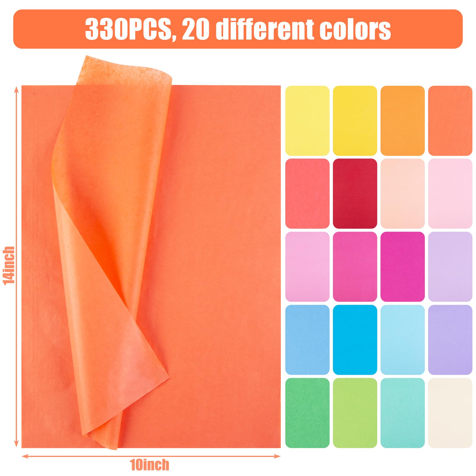 Koogel Tissue Paper Bulk, 330 Sheets Gift Wrapping Paper Craft Tissue Paper 20 Colors 14x10 Inch for Holiday Birthday Gift Wrapping DIY Project