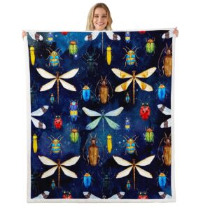 homewish dragonfly blankets colorful ladybug entomology throw blanket for kids boys girls room decor nature animals themed fleece blanket navy blue sherpa blanket,for chair/sofa,50"×60"