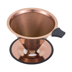 pour over coffee dripper insintar stainless steel drip cone brew coffee filter, reusable metal coffee strainer with non-slip ring&handle paperless pour over coffee maker 1-4 cup(titanium copper)