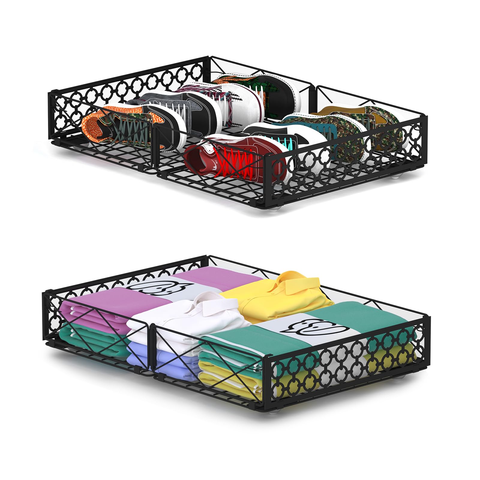 NADAMOO Under Bed Storage with Wheels, 2 Pack Rolling Under Bed Storage Containers，Foldable Metal Under the Bed Organizer Bins for Bedroom Clothes Shoes Blankets