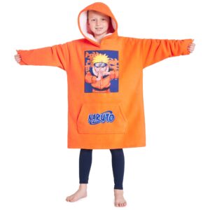 naruto fleece hoodie blanket for boys and teenagers - one size kids oversized hoodie with sherpa lining gifts for boys orange