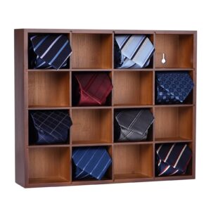 ribgwo tie organizer wall mounted tie rack,tie box for men,tie storage box organizer with 16 compartments，tie display racks for bedroom, changing room, men wardrobe