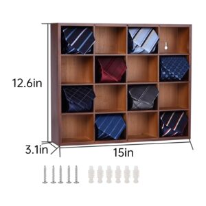 Ribgwo Tie Organizer Wall Mounted Tie rack,Tie box for Men,Tie Storage Box Organizer with 16 Compartments，Tie Display Racks for Bedroom, changing room, Men Wardrobe