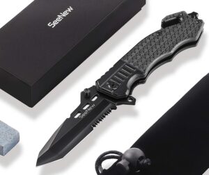 seenew outdoor survival pocket knife perfect for work hiking camping（large gift box）