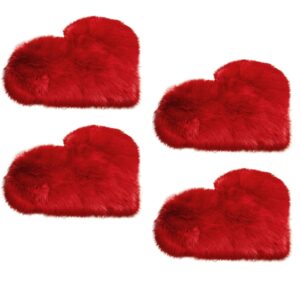 4 pieces heart shaped fluffy faux fur area rug,small soft room carpet,floor mats for home living room bedroom decorations(12 x 16 inch)