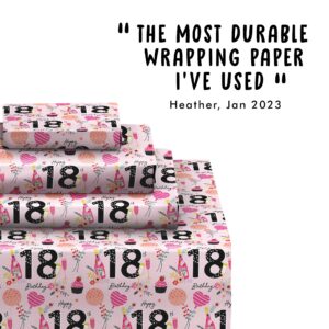 CENTRAL 23 Girls Wrapping Paper Birthday - 6 Sheets of Pink Gift Wrap - 18th Birthday Wrapping Paper for Women Her Friends - For Daughter - Age 18 - Comes with Fun Stickers