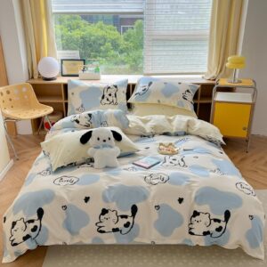 liwhenhao rabbit duvet cover set twin 100% cotton bedding cartoon bunny garden red apple floral pattern 1 kawaii flower comforter cover zipper closure 2 pillowcases for kids girls boys