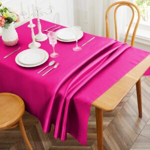 cobedzy 1 pack hot pink satin tablecloth, 58 x 102 inches rectangle satin table cover,smooth fabric satin table cloths,luxury silk tablecloth for party wedding dinner restaurant