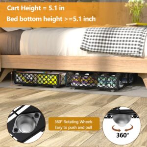 NADAMOO Under Bed Storage with Wheels, 2 Pack Rolling Under Bed Storage Containers，Foldable Metal Under the Bed Organizer Bins for Bedroom Clothes Shoes Blankets