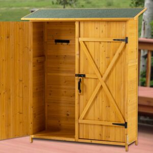 emkk 64”h garden storage shed,garden tool storage cabinet,lockable wooden storage sheds organizer,outdoor lockable vertical storage shed with 3 shelves organizer for garden, backyard, patio and lawn