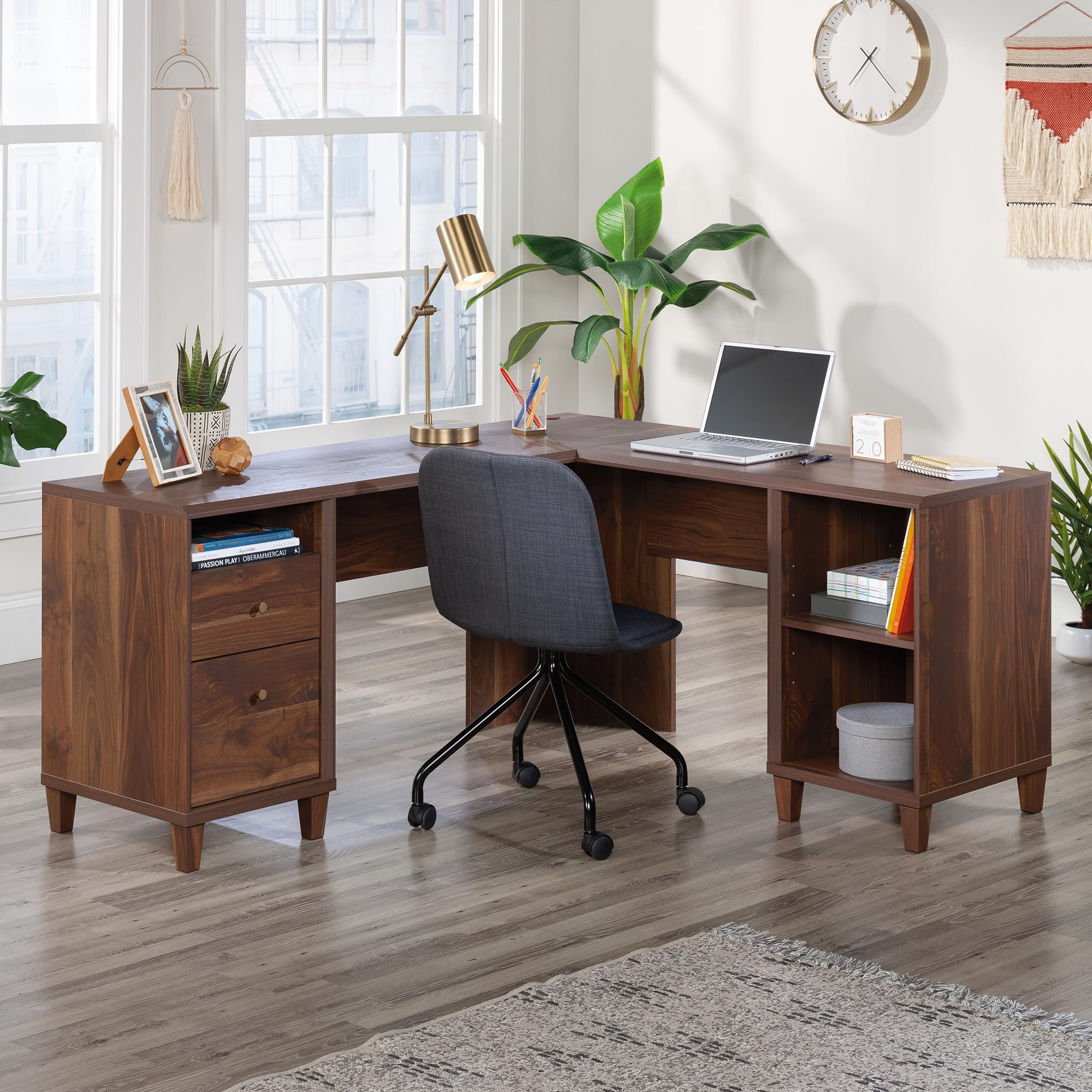 Sauder Willow Place L-Shaped Home Office Desk, Grand Walnut Finish