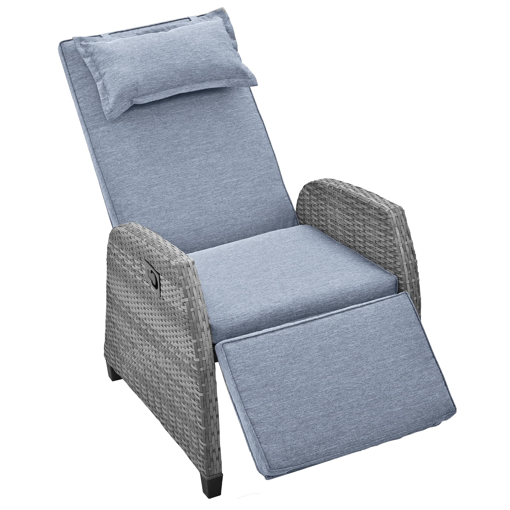 LUMISOL Outdoor Recliner Chairs Set of 2, 3 Piece Rattan Sofa Set, Patio Rocking Chairs Set with Adjustable Footrest, Outdoor Rattan Reclining Chairs with Table & Pillow for Backyard, Porch (Grey)