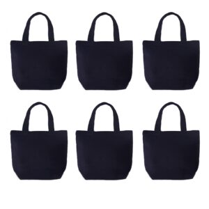 pertion 6 pack small canvas tote bags, 9 x 8 x 4 inches cute bags with handles reusable sturdy little gift bags for small items (black)