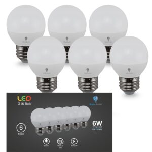 bluex bulbs 6 pack g16 led light bulbs - 6w 550 lumens 3000k warm white e26 base 120v - mini led light bulbs suitable for chandelier, signs, floor lamps, nightlights & kitchens type g short light bulb