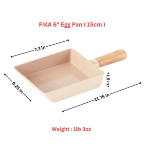 FIKA Kitchen Nonstick 6-Inch Japanese Tamagoyaki Pan with Wood Handle, Egg Roll, Omelette Skillet, Induction Compatible Cookware, Made in Korea (15cm)