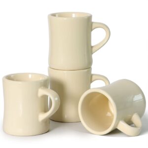 harebe retro coffee cup set of 4, 10 oz heavy classic ceramic diner mugs set with handle for coffee, tea, cocoa, milk, latte（cream）