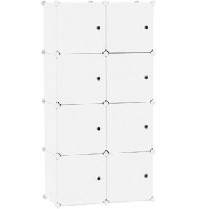 c&ahome cube storage organizer with doors, 8-cube shelf, closet cabinet, diy plastic modular bookshelf, storage shelves ideal for bedroom,living room,24.8" l × 12.4" w × 48.4" h milky ugshs3008m