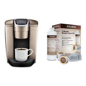 keurig k-elite coffee maker, single serve k-cup pod coffee brewer, brushed gold & 3-month brewer maintenance kit includes descaling solution, water filter cartridges & rinse pods, 7 count