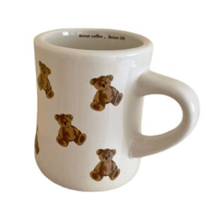 heardbeli women girls creamy white cartoon bear mugs ceramic coffee mug water cup 350ml/12oz. cute funny novelty gift