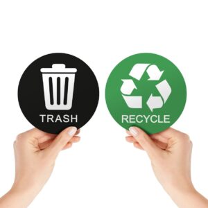 recycle stickers for trash can - vinyl recycle and trash signs, labels for recycling, decals for trash bins, 6" outdoor & indoor use, premium vinyl self-adhesive stickers with protective film