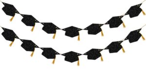 graduation decorations class of 2024 glitter pre-strung congrats grad graduation with tassel party congratulations banner decor college high school graduation party favors black