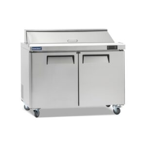 icecasa 48" w commercial refrigerator sandwich&salad prep table 2 door stainless steel counter fan cooling refrigerator with 12 pans-48 inches for restaurant, bar, shop, etc