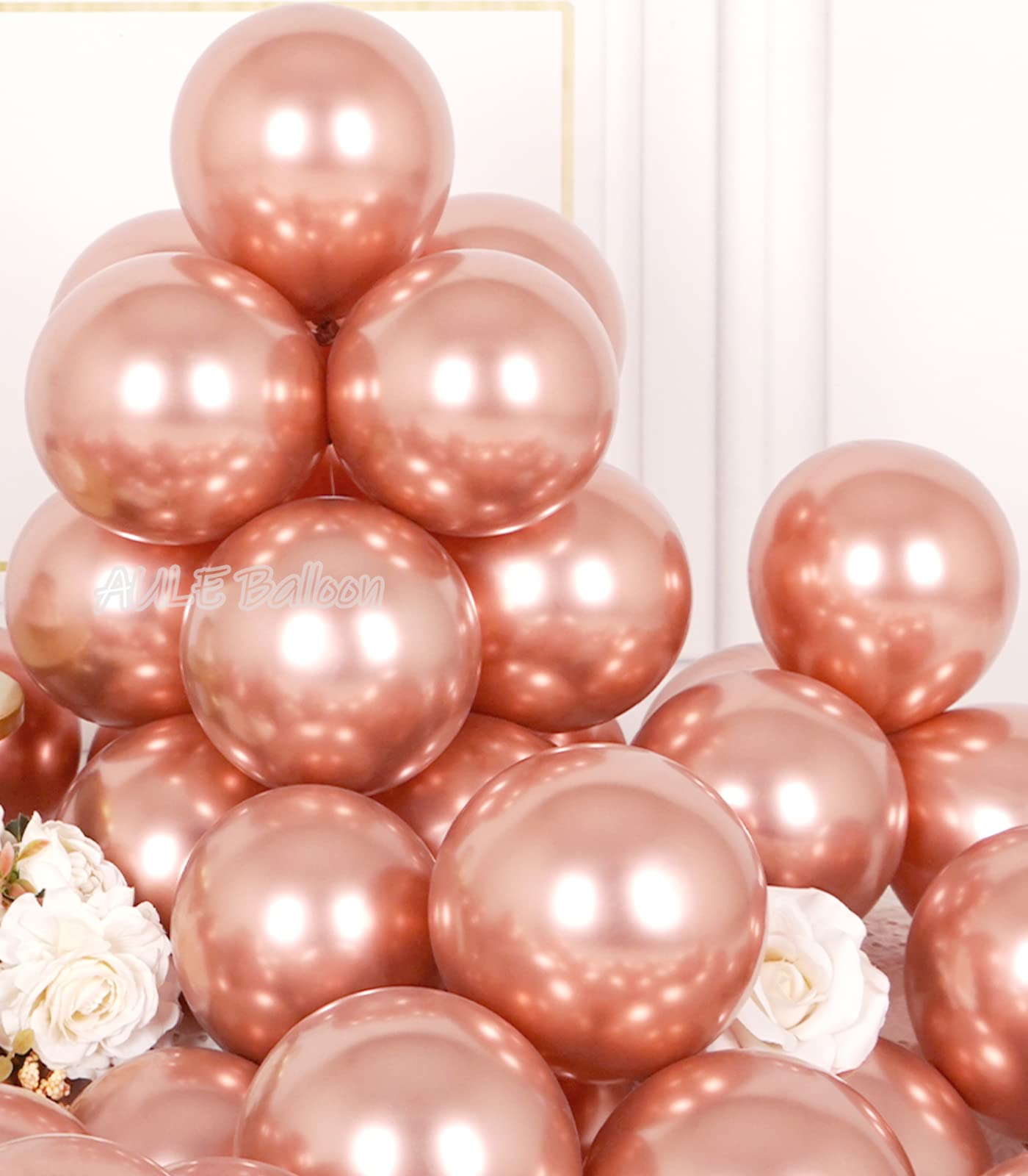 AULE Metallic Rose Gold Balloons 5 inch 50 Pcs Rose Gold Latex Balloons Chrome Helium Shiny Thicken Balloon Perfect Party Decoration for Wedding Birthday Baby Shower Graduation Christmas Carnival