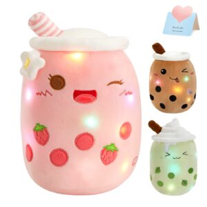 athoinsu light up strawberry milky tea plush pillow 15'' kawaii stuffed bubble animal toy with led lights birthday christmas holiday valentines gifts for kids,girls,boys