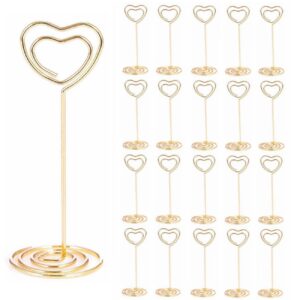 buruiji 20pcs table number holders,3.35 inch place card holders,table number stands,table card holder, photo picture holders for centerpieces, wedding, party, birthday (heart shaped-gold)