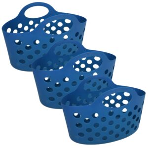 basket with handles 3 count plastic oval carry totes 12"x7"x7" (dark navy blue)