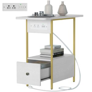 yenlure side table night stands end table with charging station drawers small nightstand bedroom narrow nightstand for small spaces nightstand white