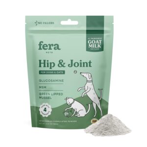 fera pet organics hip & joint goat milk cat & dog – vet created - joint supplement for dogs & cats – glucosamine for dogs & cats, msm- 60 servings