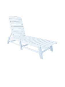 phat tommy outdoor pool chaise lounge, heavy-duty beach lounger - folding, hdpe, recycled poly furniture - reclining lounge chair for patio, deck, beach, cabana, or poolside, white