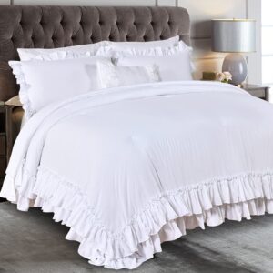 masaca white twin comforter with ruffles,shabby boho chic ruffle comforter set farmhouse twin bedding sets,3pcs vintage aesthetic kids bedding sets for girls