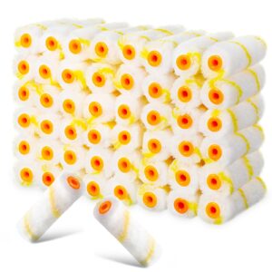 leumoi 100 pcs paint roller covers 1/2 x 4 inch microfiber paint roller covers paint brush cover small roller nap mini house painting supplies for painting wall diy household tool (yellow white)