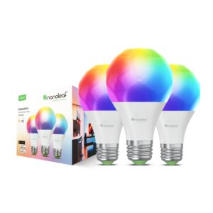 nanoleaf essentials smart led color-changing light bulb (60w) - rgb & warm to cool whites, app & voice control (works with apple home, google home, samsung smartthings) (matter a19 (3 pack))