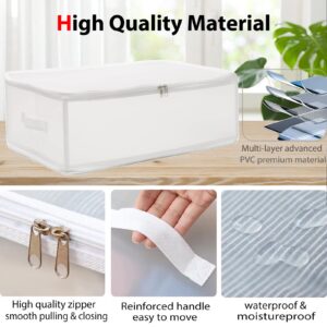 (3 Pcs) FAOMSEBS Collapsible Storage Bins with Lids Zipper [Healthy & Odorless Plastic] [with Sturdy Handles] Light Foldable Cube Moisture-Proof Box Organizer for Clothes Coats Bedroom Translucent 27L