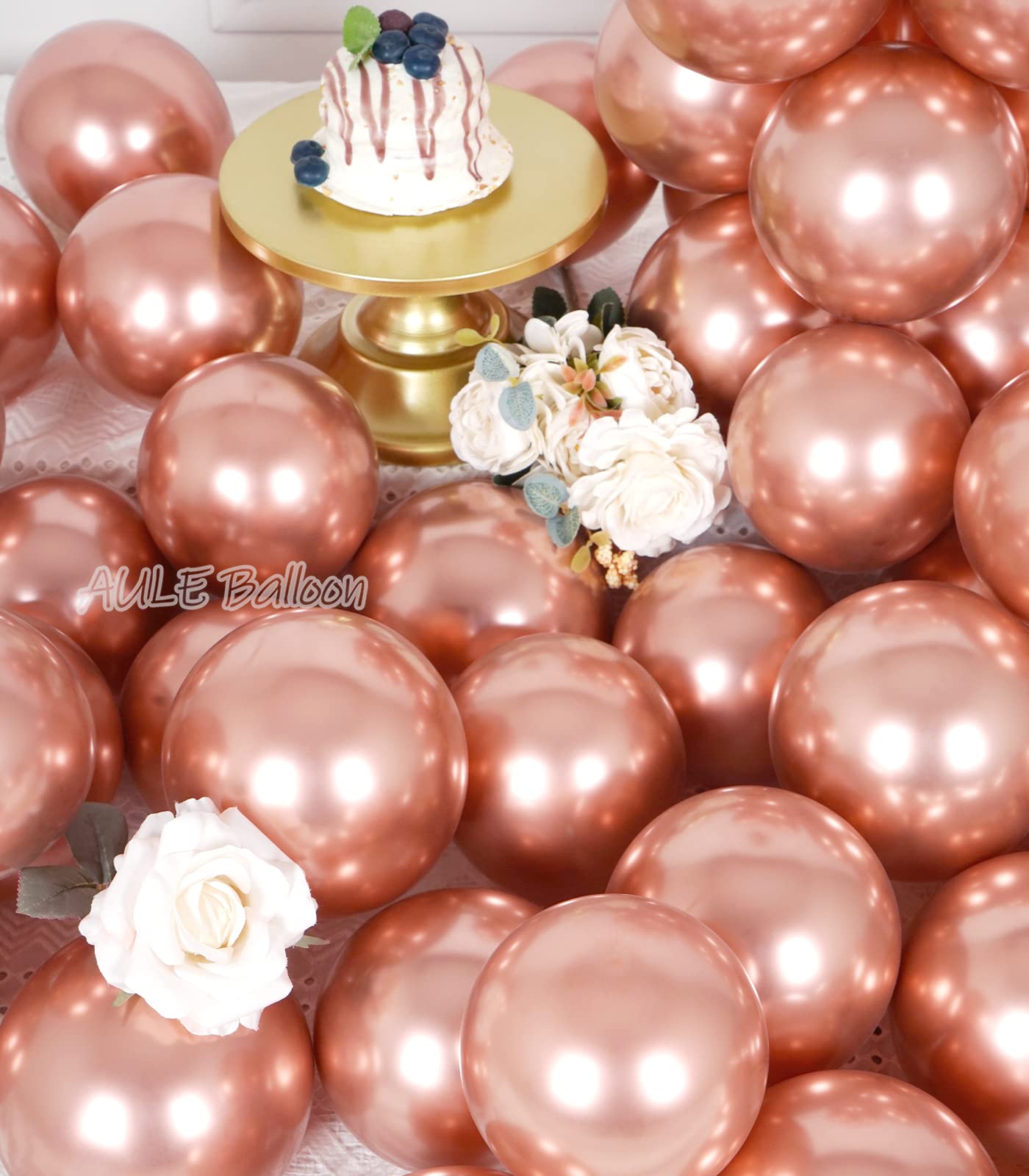 AULE Metallic Rose Gold Balloons 5 inch 50 Pcs Rose Gold Latex Balloons Chrome Helium Shiny Thicken Balloon Perfect Party Decoration for Wedding Birthday Baby Shower Graduation Christmas Carnival