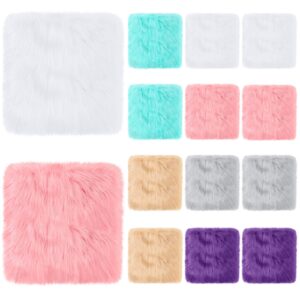 mixweer locker rugs 12'' x 12'' locker decor fur rug faux area rug, square carpet aesthetic soft fuzzy fur pad for school nail art product display floor decor (vibrant colors, 14 pcs)