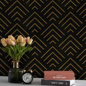 heroad brand peel and stick wallpaper black and gold wallpaper geometric wallpaper black and gold contact paper self adhesive removable wallpaper for cabinets waterproof thicken vinyl 78.7"x17.3"