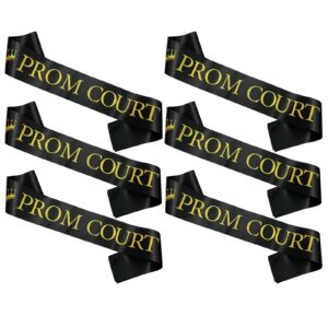 prom court sashes set of 6, black and gold glitter prom court sashes, 6 pieces, prom school party accessories, prom court set for prom king, prom queen, prom court