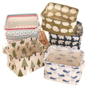 4pcs cotton and linen cloth art storage basket cute and simple nordic style home cosmetics sundries handle basket desktop storage box(7.87inch)