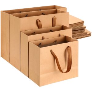 perkoop 40 pack kraft gift bags handled paper bags 4 sizes goodie bags with handles gift wrap bags dessert bags shopping bags merchandise bags for business, boutique, party favors (brown,horizontal)