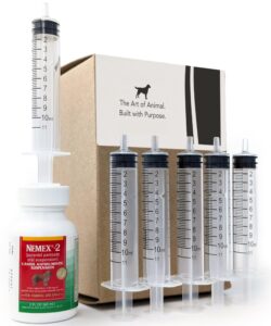 nemex 2 liquid dewormer for puppies & dogs (2 oz) w/ six oral syringes (10 ml, 2 tsp.) - all life stages, including lactating - pyrantel pamoate controls hookworms & roundworms - tasty caramel flavor