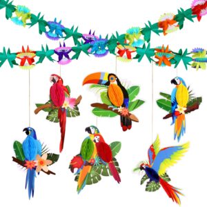 kesote hawaiian tropical luau party decorations, 20ft tropical garlands & 6 birds honeycomb for summer tiki bar beach party decorations supplies