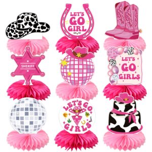 refavor lets go girls bachelorette party decorations - 9pcs disco cowgirl decorations honeycomb centerpiece pink bachelorette party decorations disco western cowgirl party decorations girls